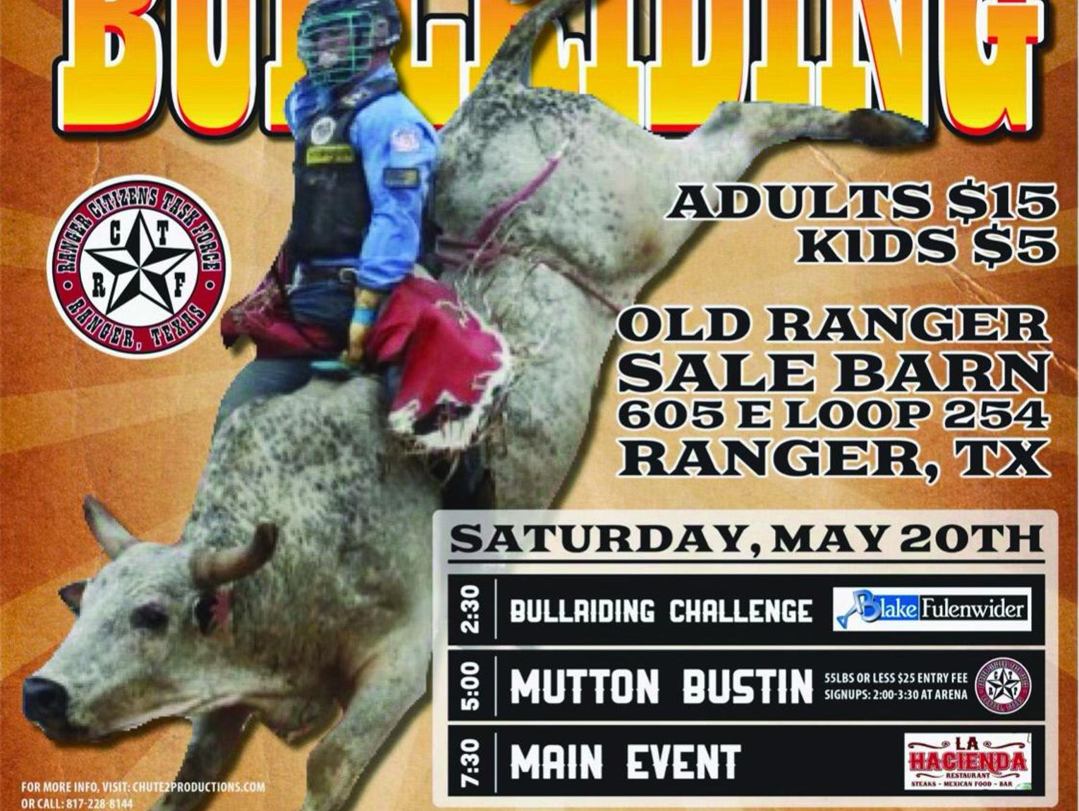 Roaring Ranger Bull riding Sat., May 20